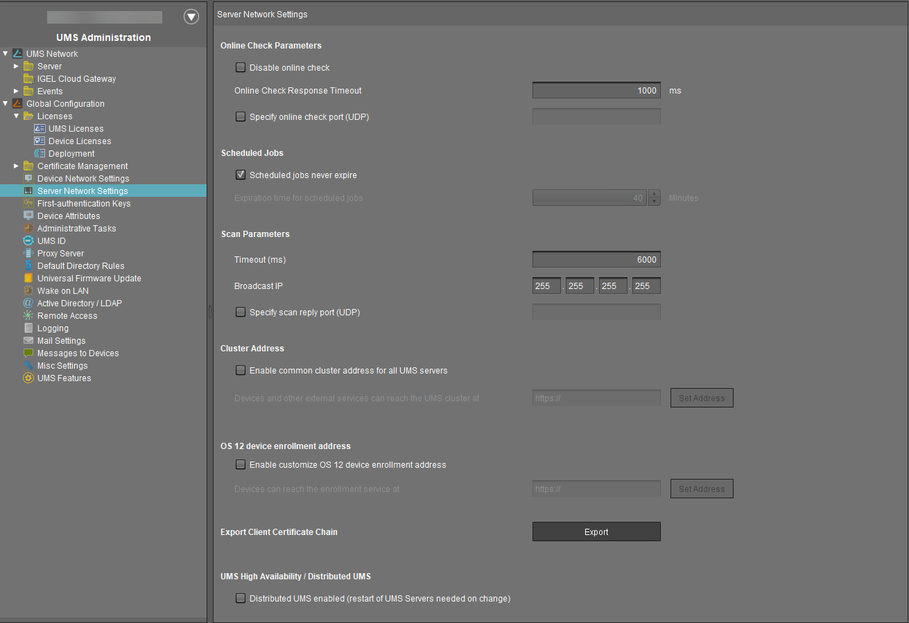 Server Network Settings in the IGEL UMS