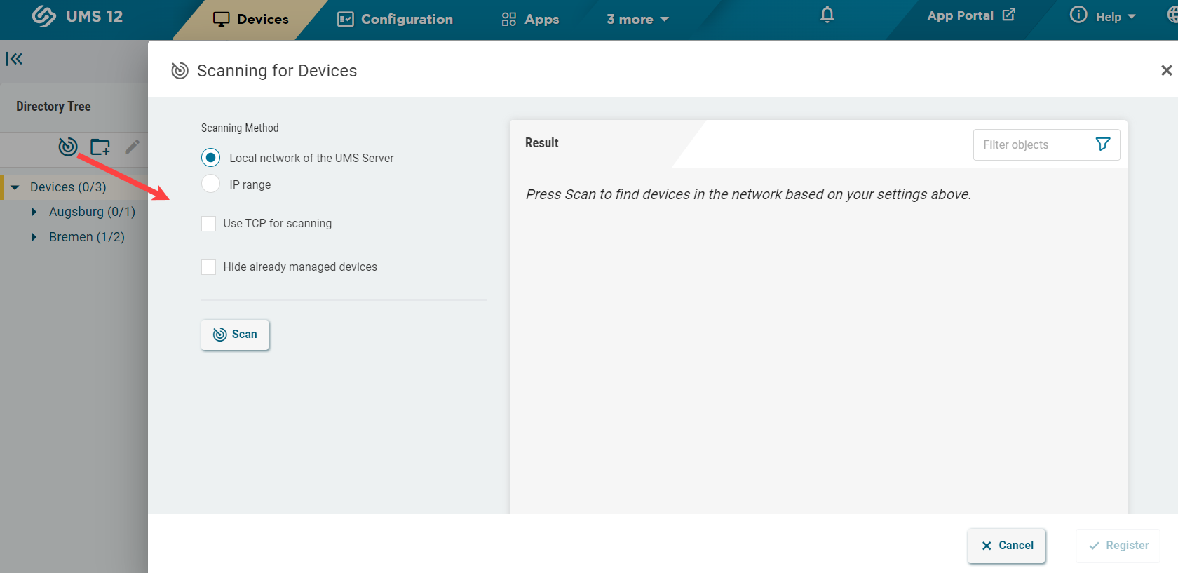 How to Scan the Network for Devices and Register Devices on the IGEL UMS