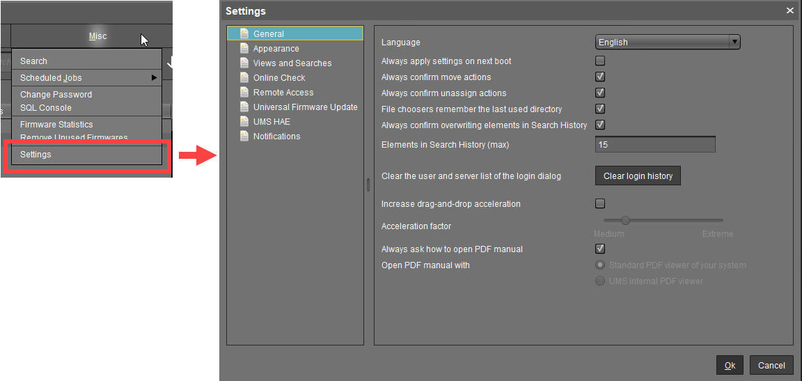 Menu Bar of the IGEL UMS Console