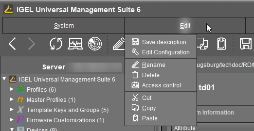 Menu Bar of the IGEL UMS Console