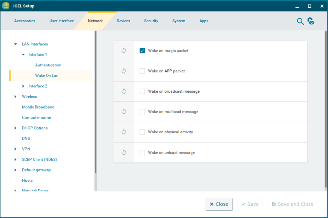 Wake On LAN Settings in IGEL OS 12