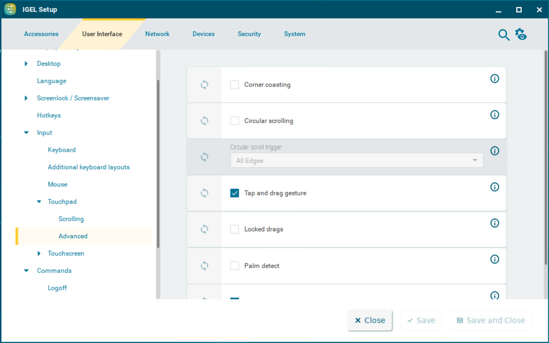Advanced Touchpad Settings in IGEL IOS 12