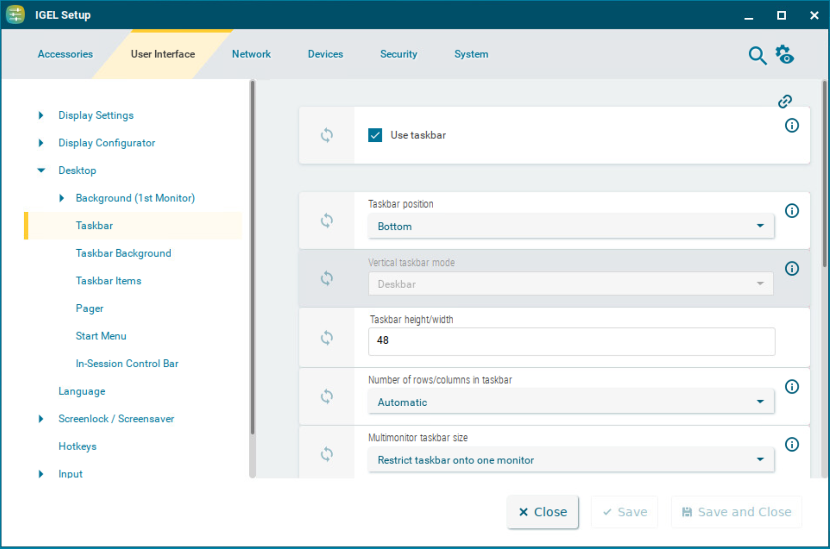 Taskbar Configuration in IGEL OS 12
