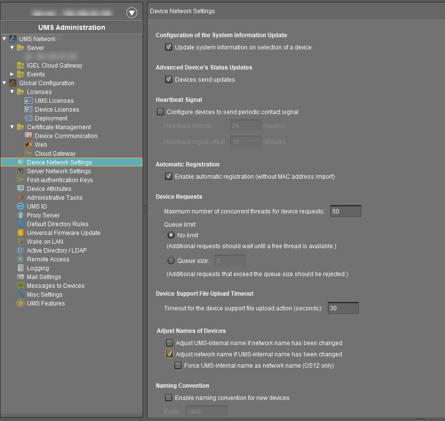 Device Network Settings for the IGEL UMS