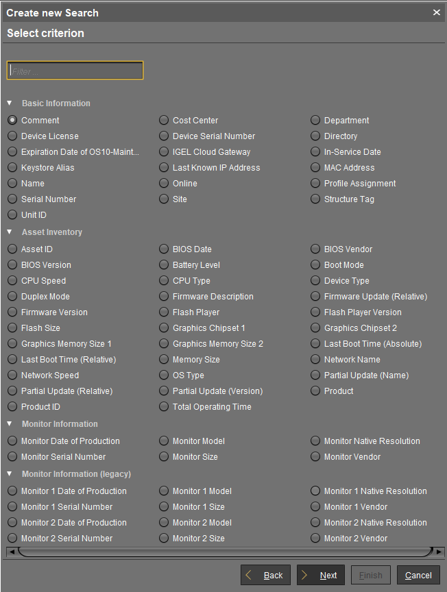 Search for Objects in the IGEL UMS Console