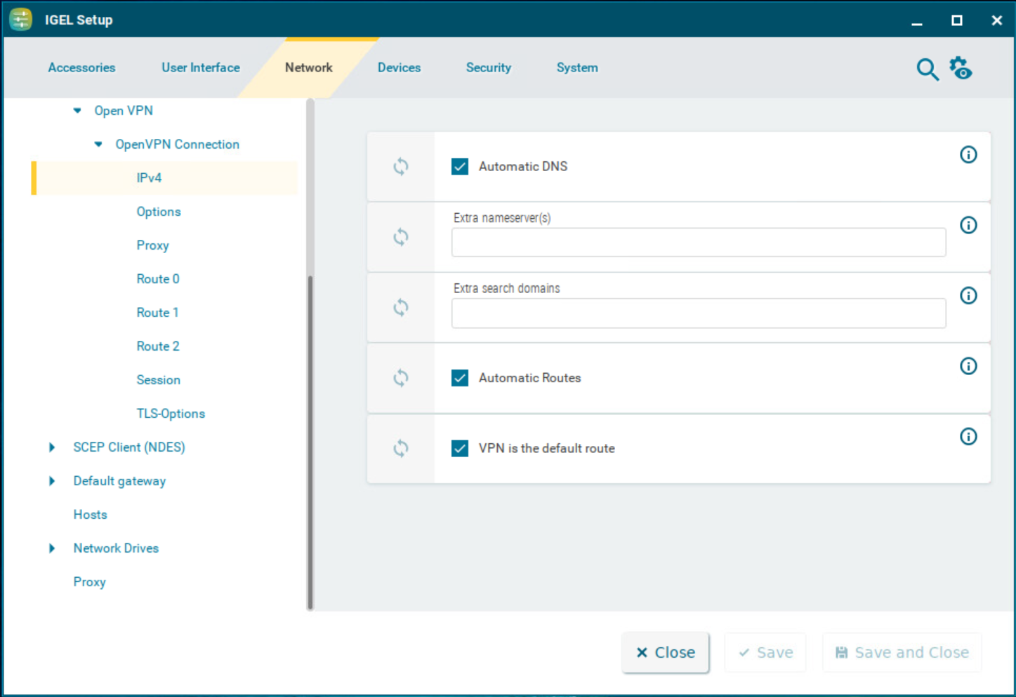 IPv4 Settings for OpenVPN in IGEL OS 12