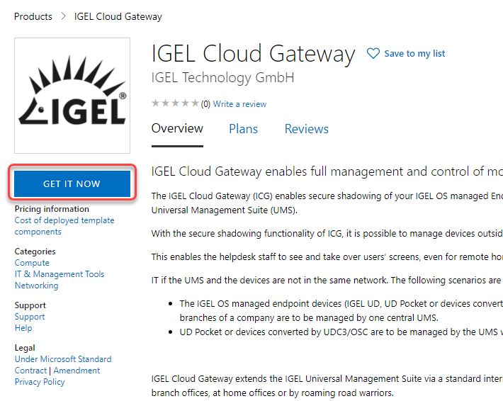 How to Use IGEL Cloud Gateway on Microsoft Azure Marketplace