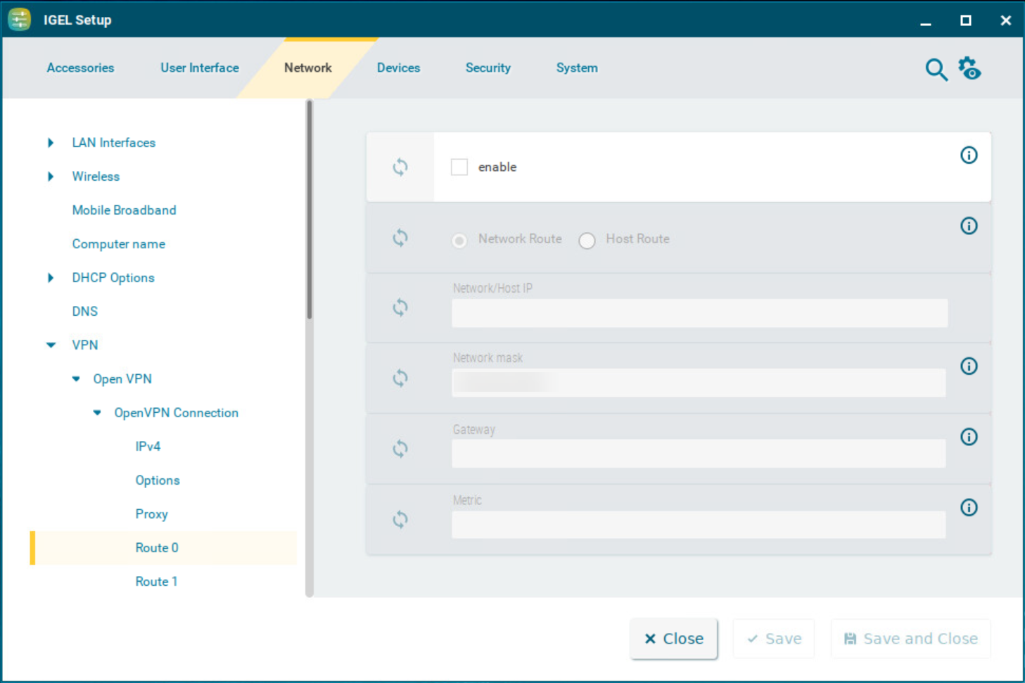 Network Route in IGEL OS 12