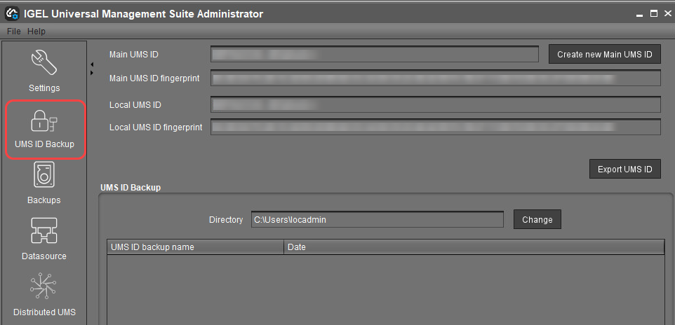 UMS ID Backup in the IGEL Administrator
