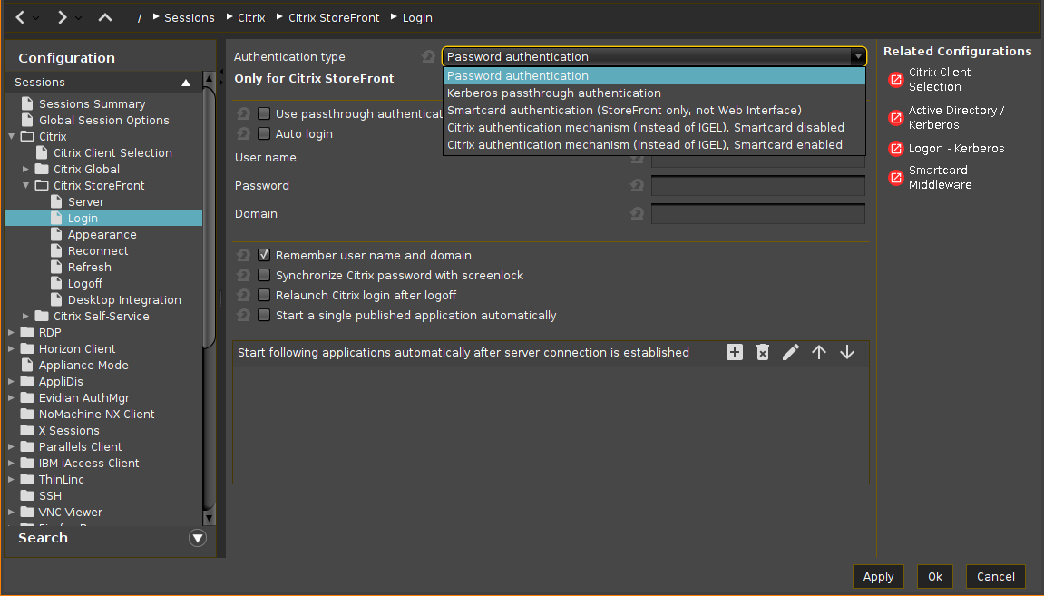 Login Settings for Citrix StoreFront in IGEL OS