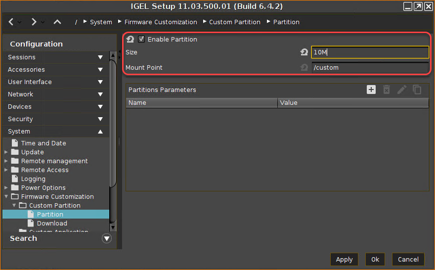 Activating the Custom Partition Functionality