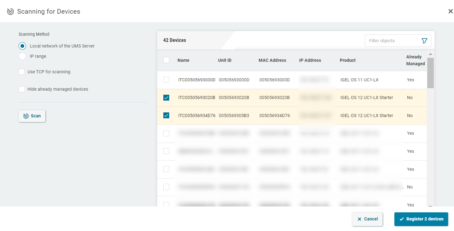 How to Scan the Network for Devices and Register Devices on the IGEL UMS