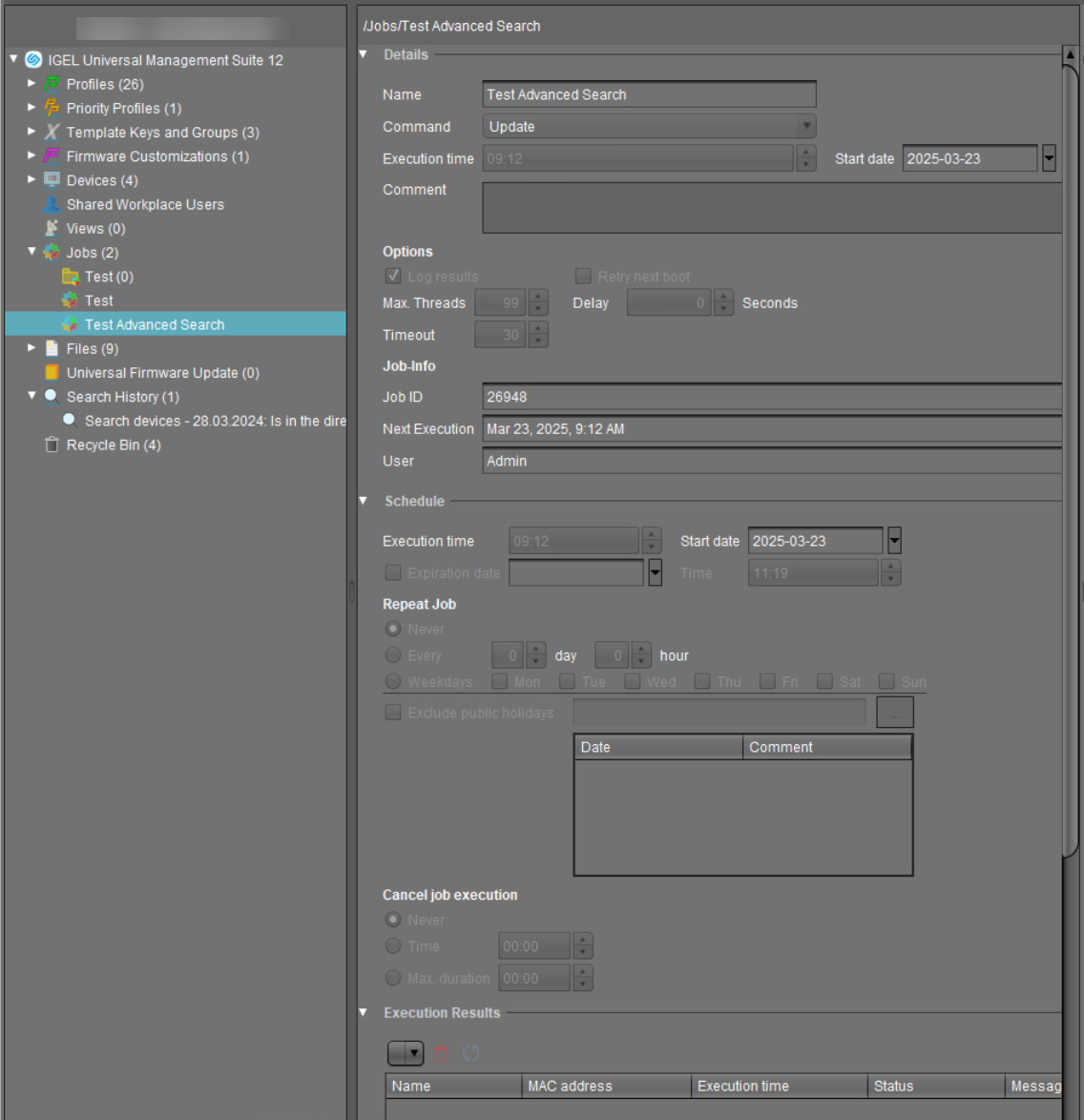 Job Configurations and Execution Results in the IGEL UMS