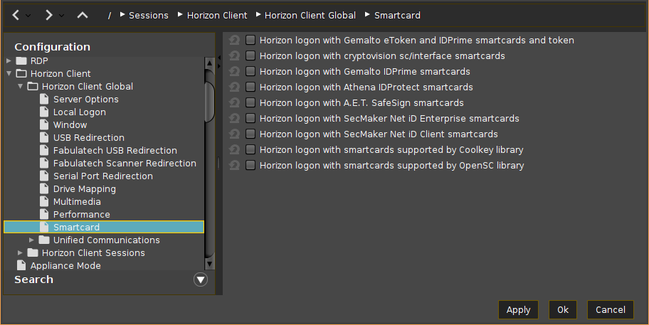 Smartcard Middleware Settings for VMware Horizon Sessions in IGEL OS